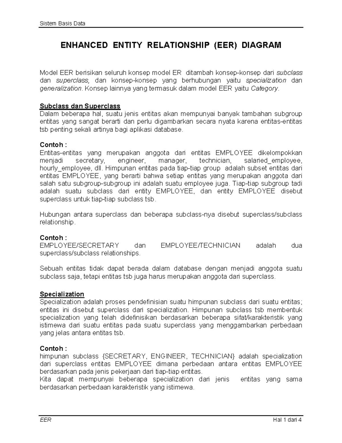 Model EER 2 - ENHANCED ENTITY RELATIONSHIP (EER) DIAGRAM Model EER ...