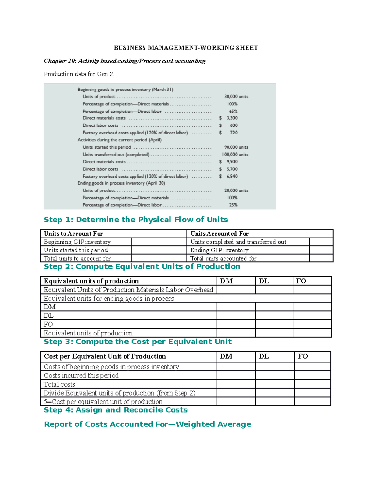Business Management- Working Sheet - BUSINESS MANAGEMENT-WORKING SHEET ...