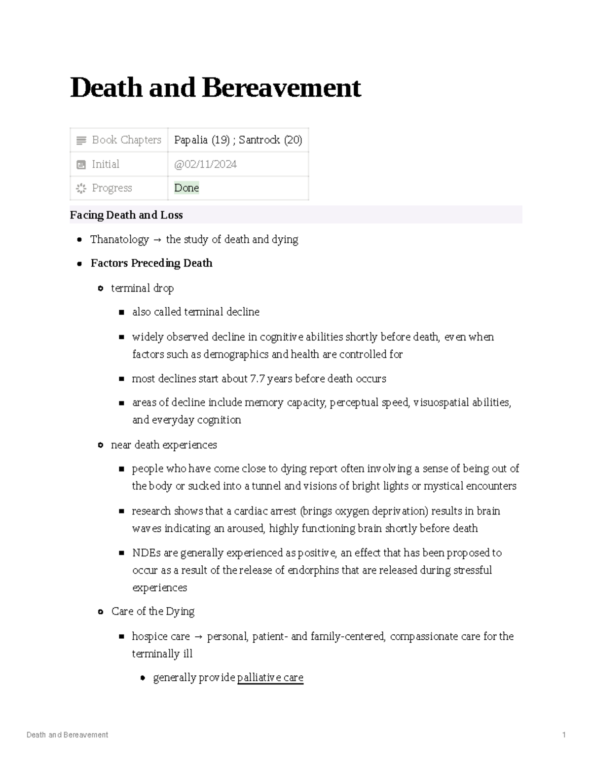 11 Death and Bereavement - Death and Bereavement Book Chapters Papalia ...