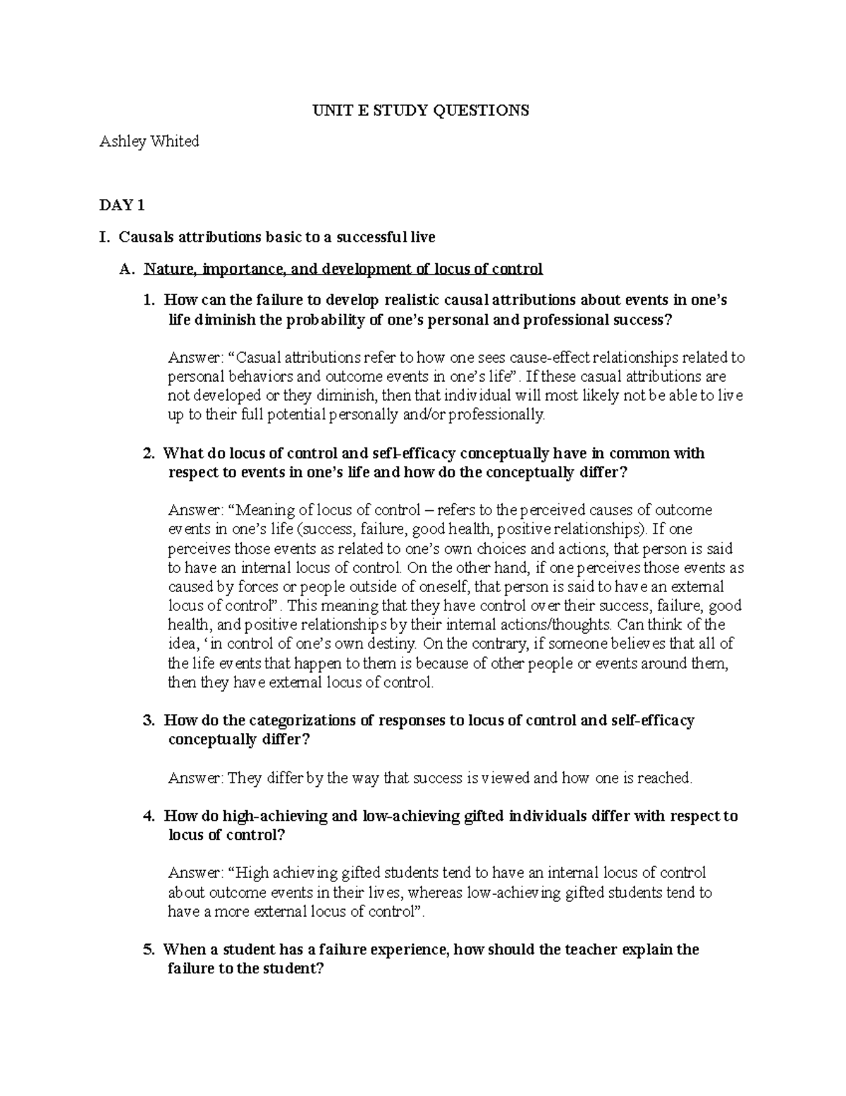 EDPY Unit E Day 1 - Lecture notes 4 - UNIT E STUDY QUESTIONS Ashley ...