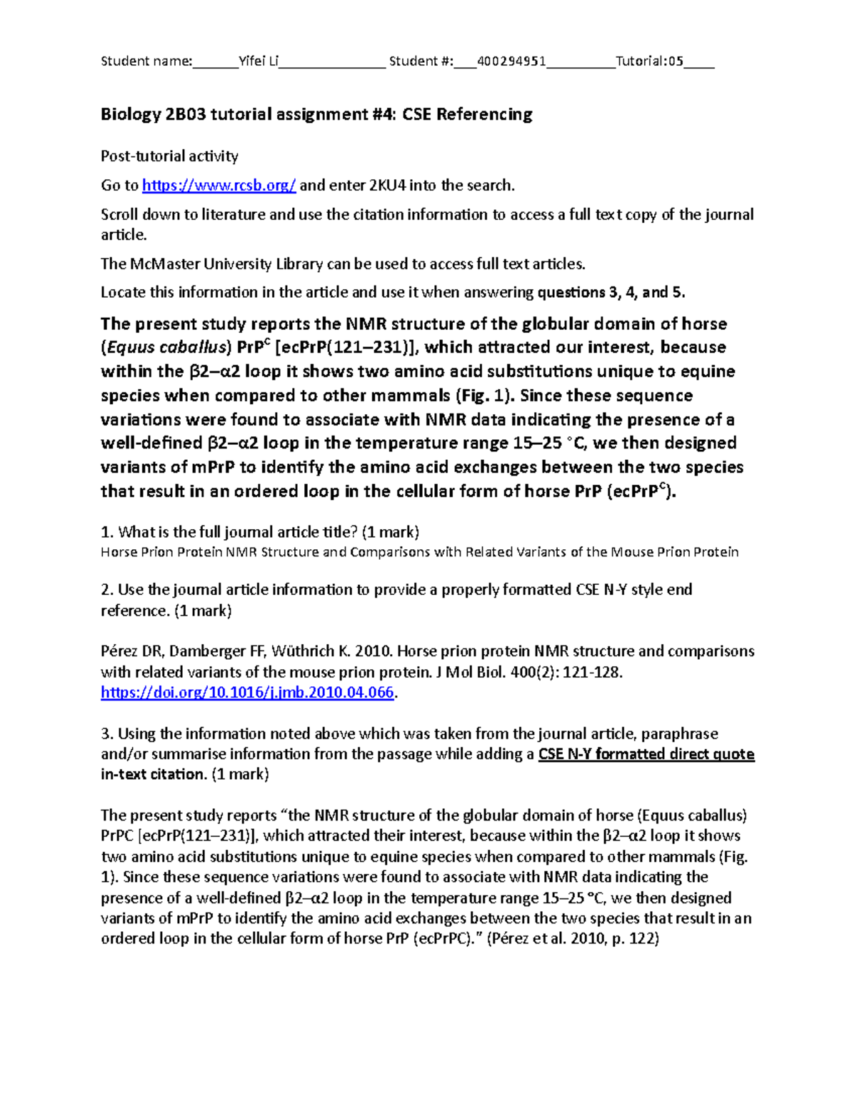 W22 Bio 2B03 tutorial assignment 4 CSE referencing - Biology 2B03 - McMaster - Studocu