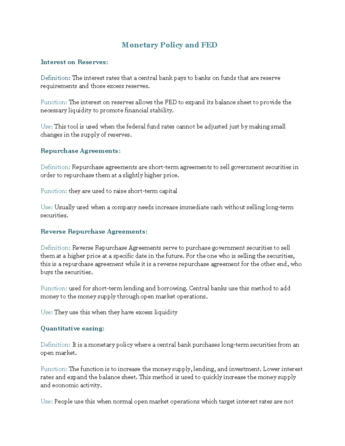 Monetary Policy and FED - Monetary Policy and FED Interest on Reserves ...