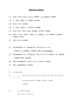 Practical 9 Memo (12) - Practical 9 Memo By using the data in the table below, calculate for ...