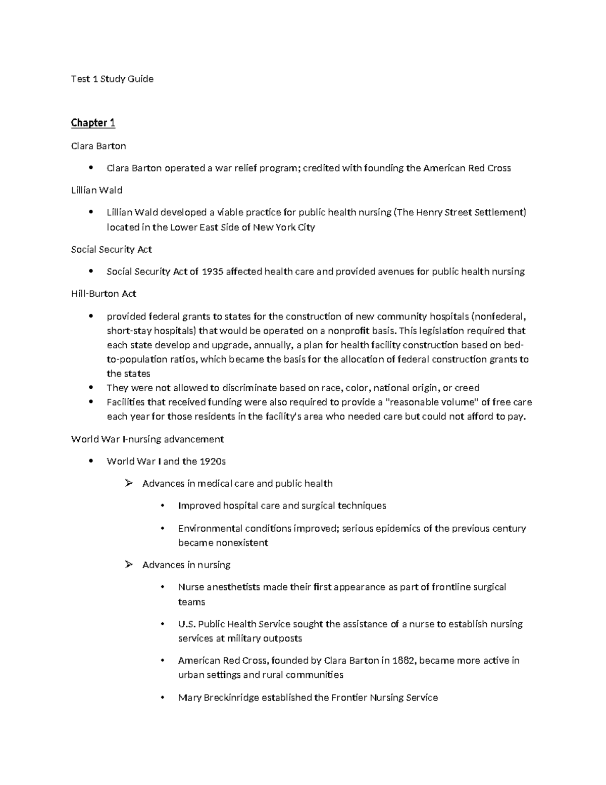 NUR 4800 Study Guide Test 1 - Test 1 Study Guide Chapter 1 Clara Barton ...