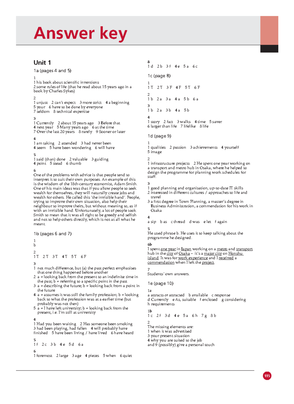Workbook Answer Key - Answer key Unit 1 1a (pages 4 and 5) 1 1 his book ...