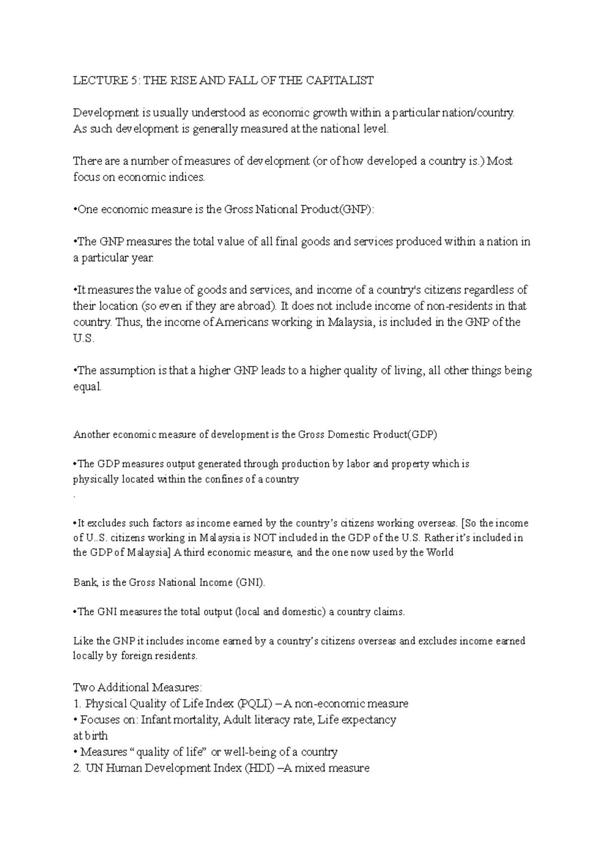 Lecture 5 THE RISE AND FALL OF THE Capitalist - LECTURE 5: THE RISE AND ...