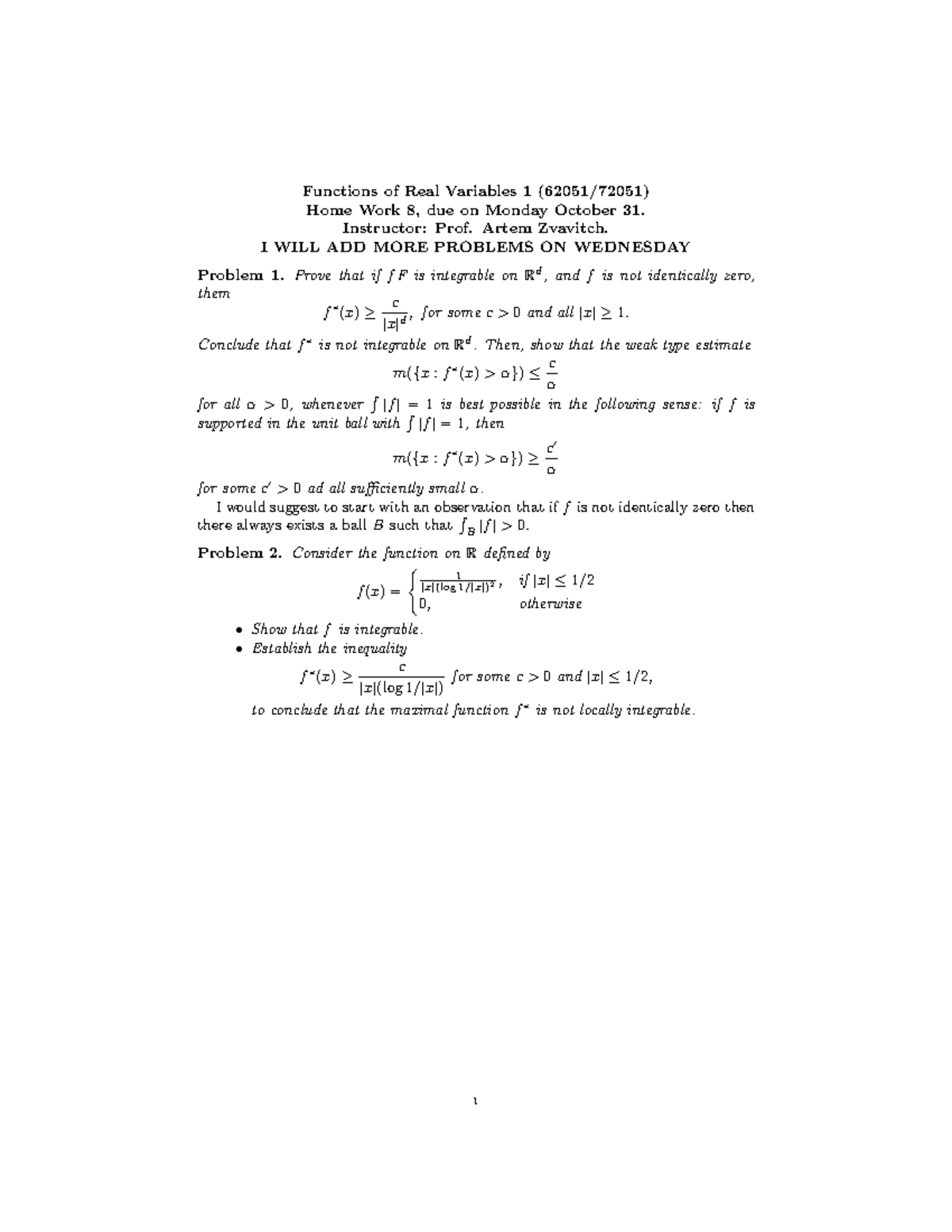 HW8 - Homework 8 (October 31 2016). - Functions of Real Variables 1 ...