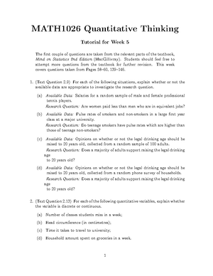 Week2 Tute Sheet 2023 - Tutorial week 2 work - MATH1026 Quantitative Thinking Tutorial for Week ...