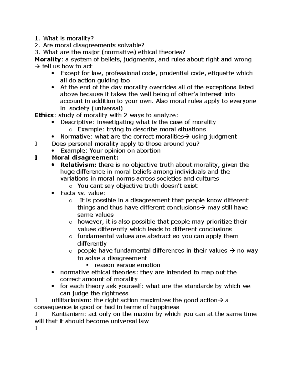 Summary notes - What is morality? Are moral disagreements solvable ...