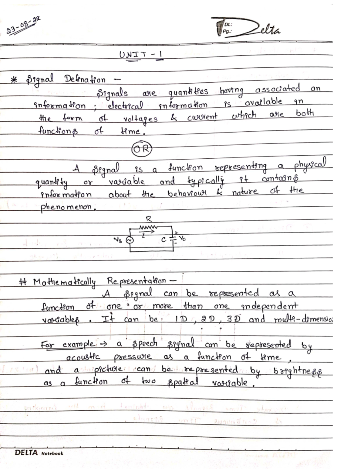 SNS - Notes for signal and system, 2nd year ECE. - Delta DC: Pg: UNIT I ...