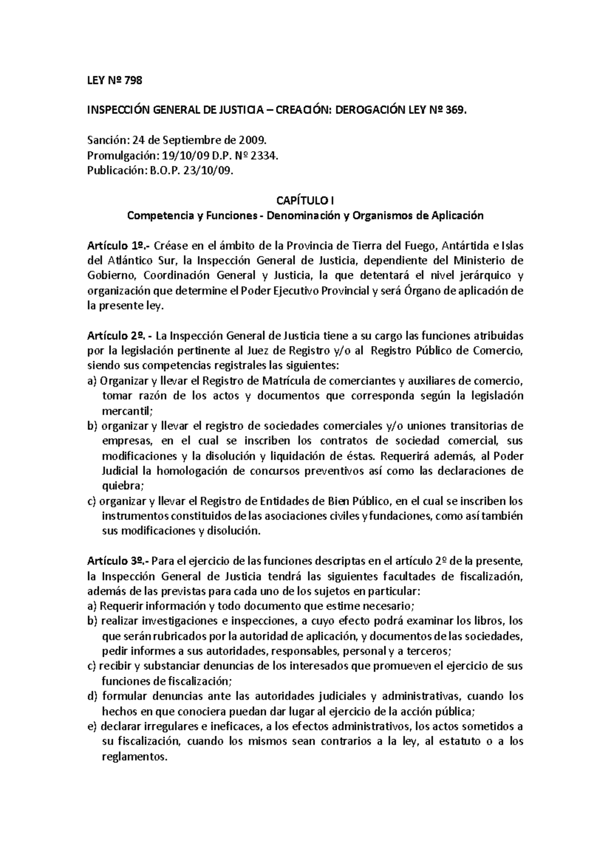LEY-N-798 - Ley - LEY Nº 798 INSPECCIÓN GENERAL DE JUSTICIA – CREACIÓN ...