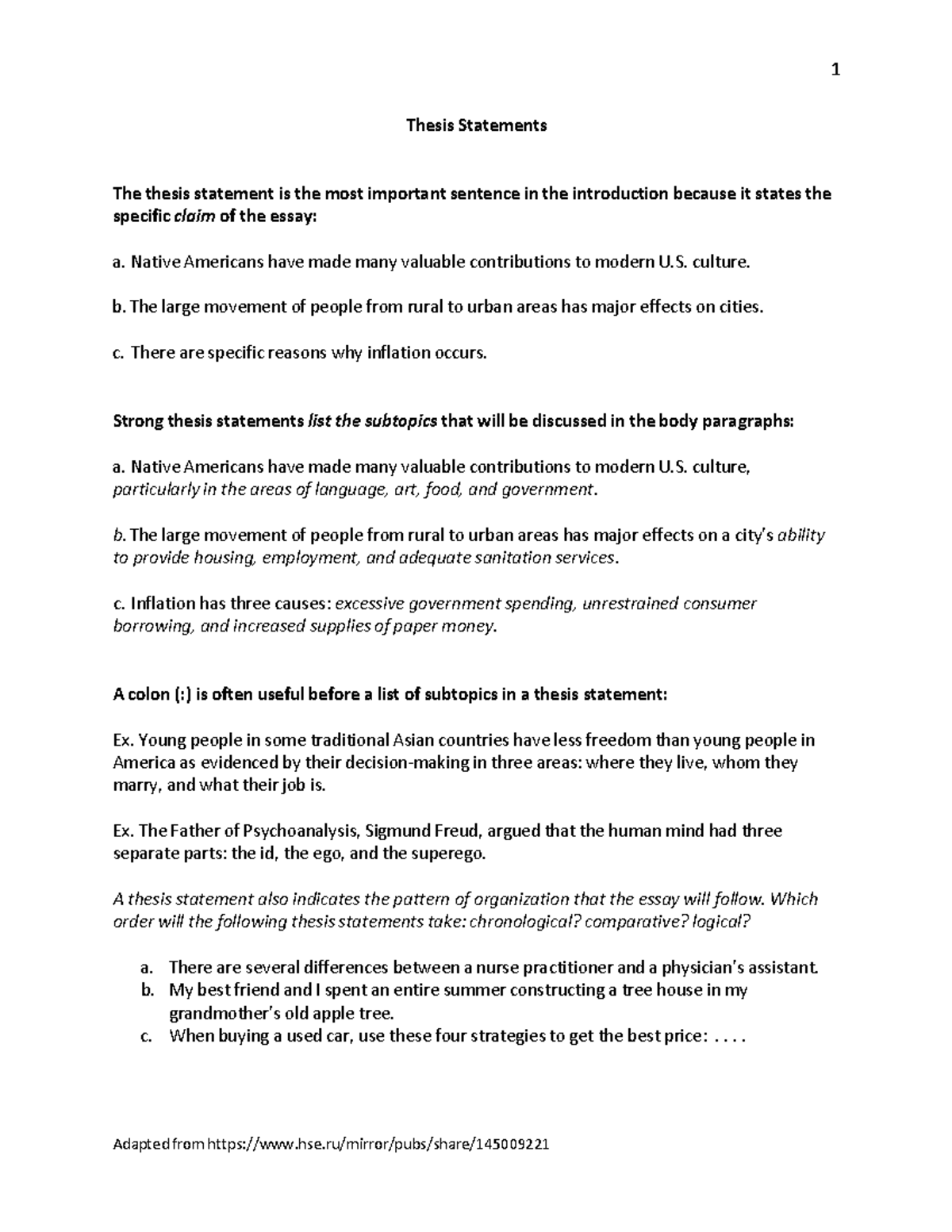 2 Thesis Statements - 1 Adapted from hse/mirror/pubs/share/ Thesis ...