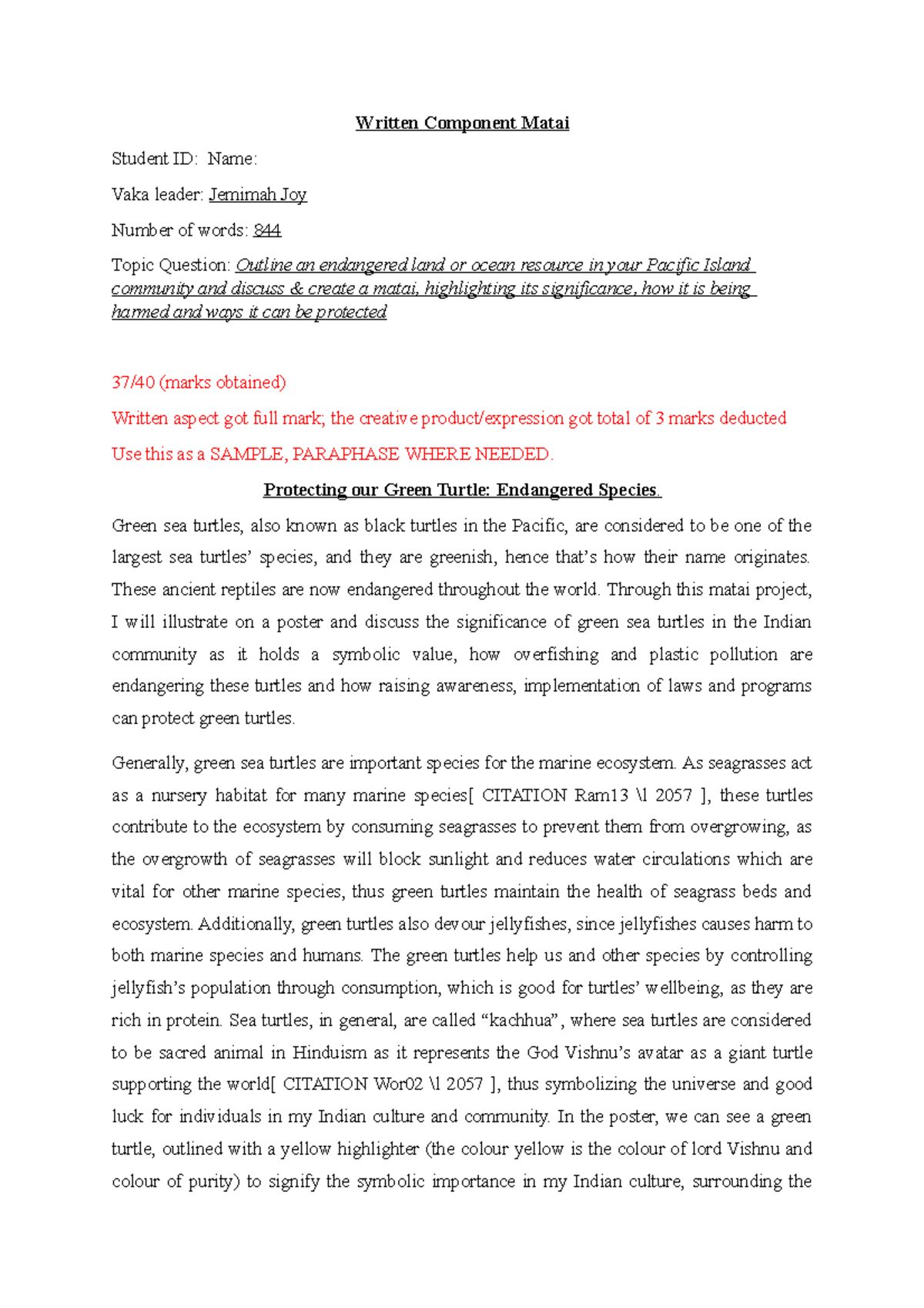 UU204 Matai- S11208904 - Written Component Matai Student ID: Name: Vaka ...