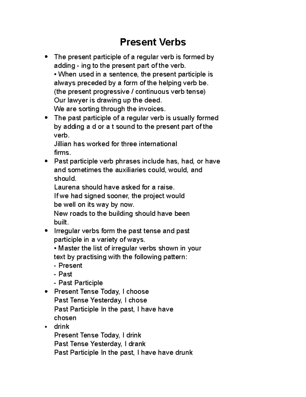 Present Verbs Present Verbs The Present Participle Of A Regular Verb