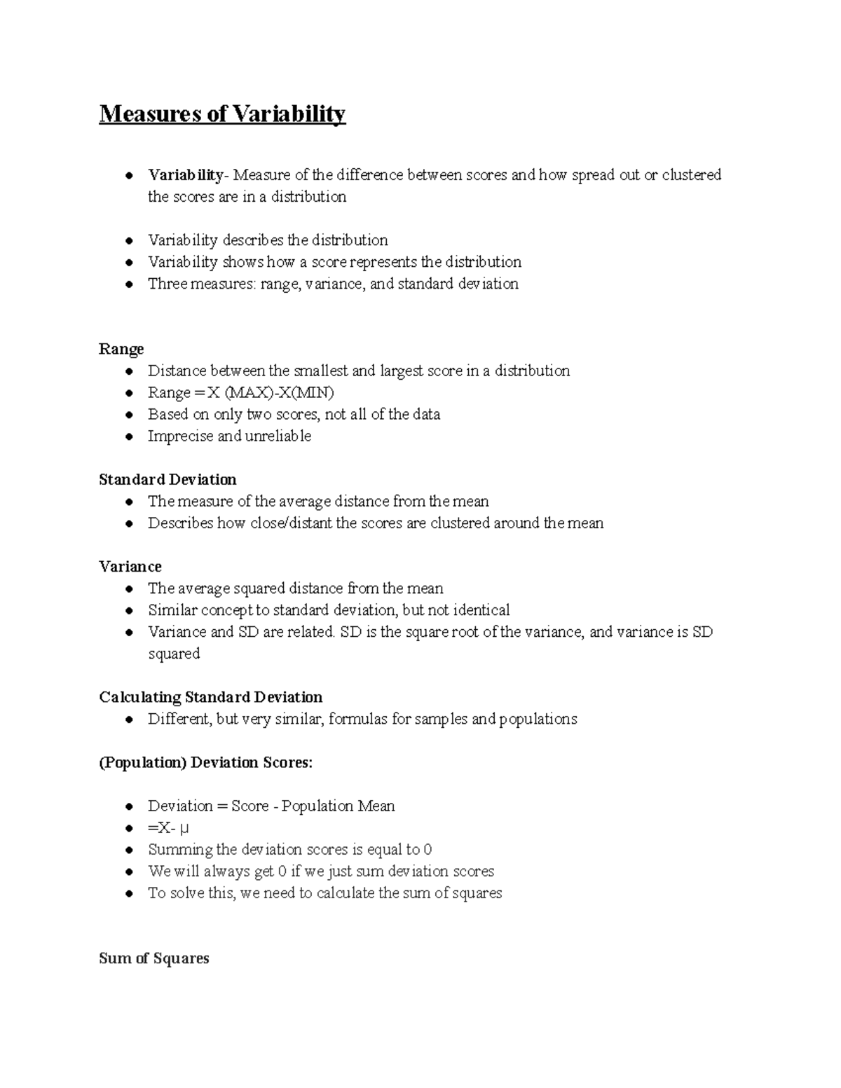 Measures of Variability - SD is the square root of the variance, and ...