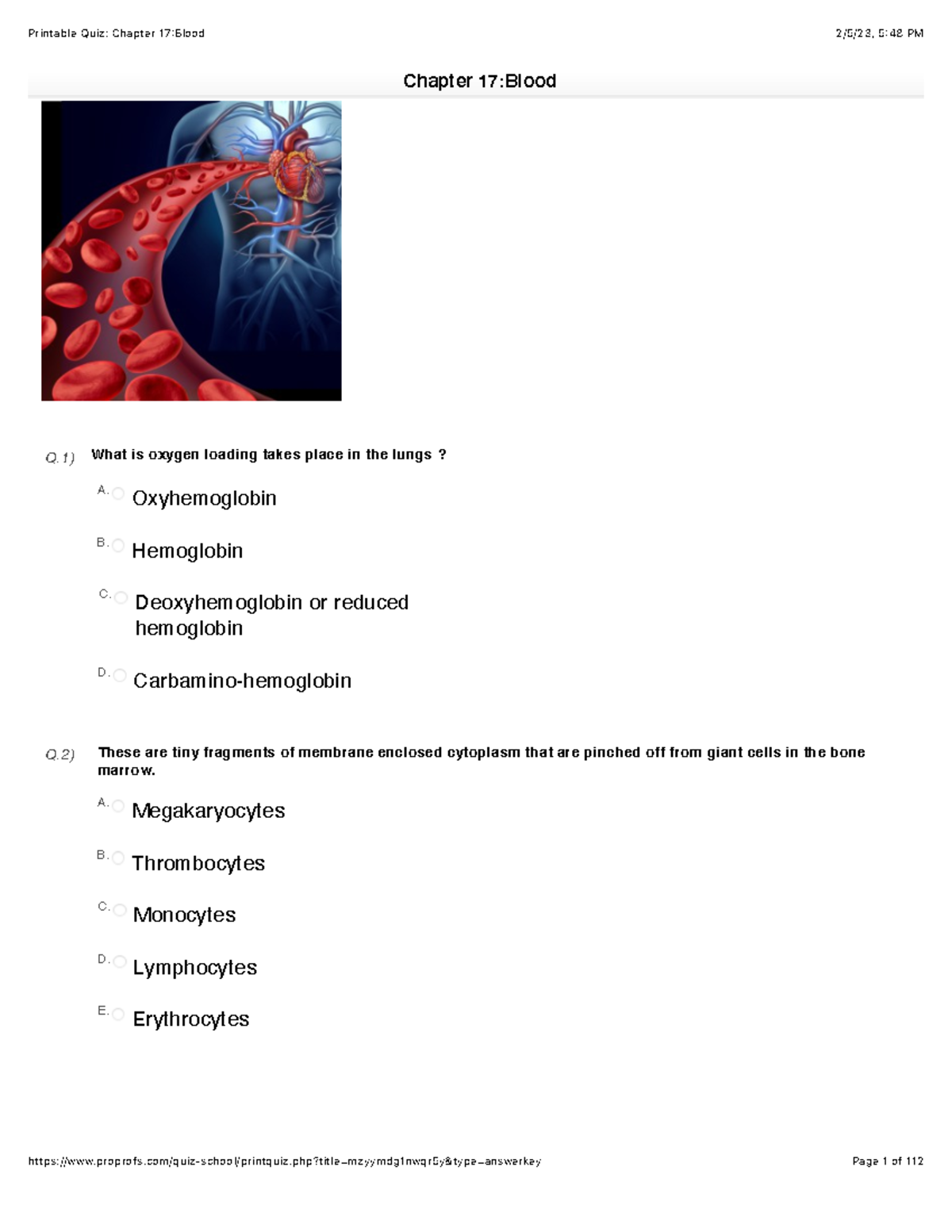 Chapter 17:Blood version 12 - Q) What is oxygen loading takes place in ...