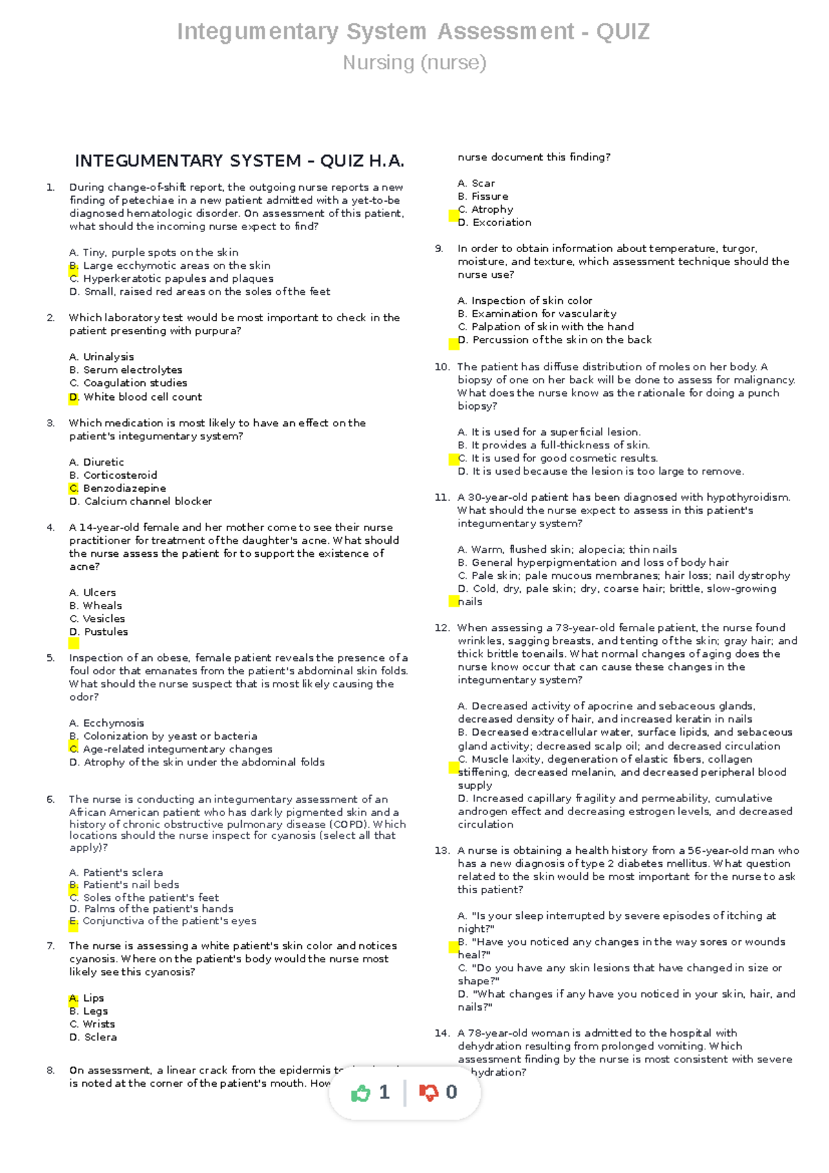 Integumentary-system-assessment-quiz compress - Integumentary System ...