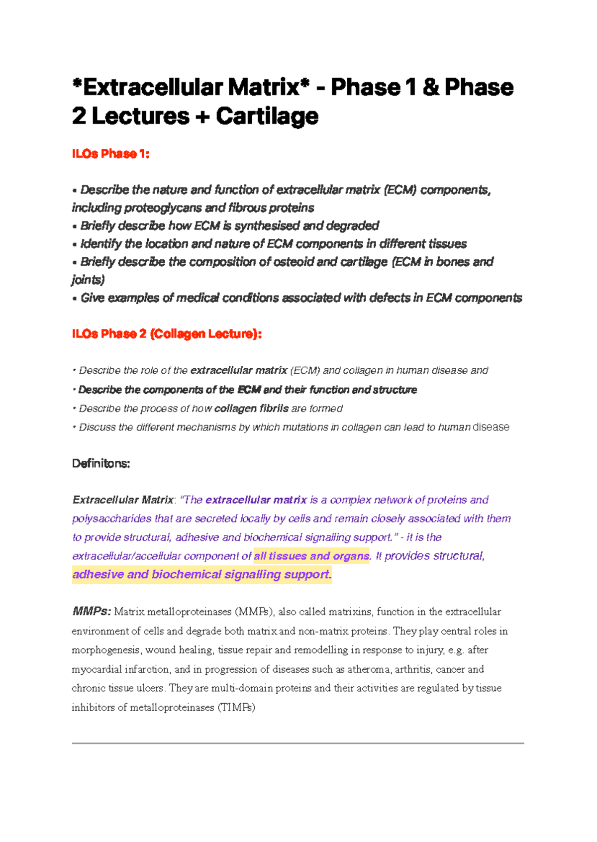 Extracellular Matrix - * E x t ra c e l l u l a r Ma t r i x * - P h a s e 1 & P h a s e 2 Le c ...