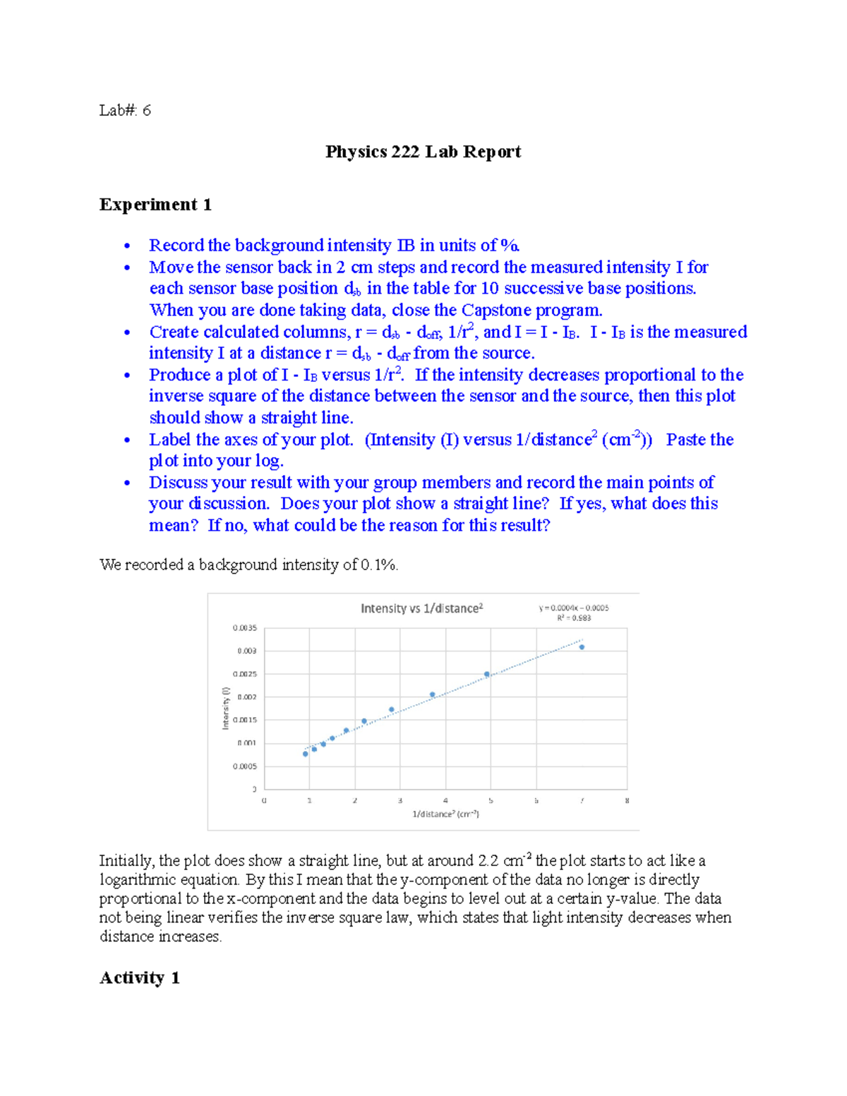 Lab 6 222 - Lab report - Lab#: 6 Physics 222 Lab Report Experiment 1 ...