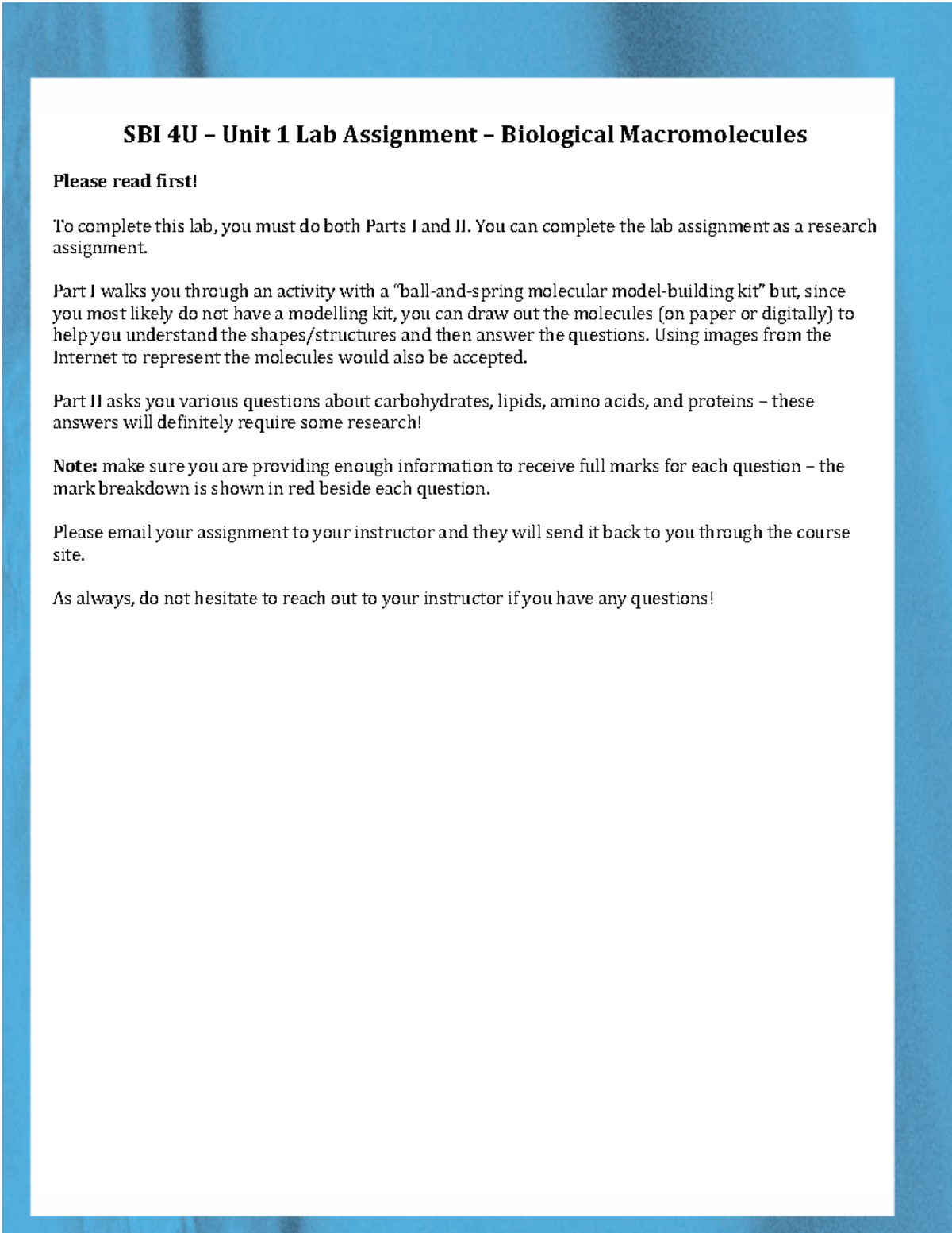 SBI 4U - Unit 1 Lab - Biology Lab Document - SBI 4U – Unit 1 Lab ...