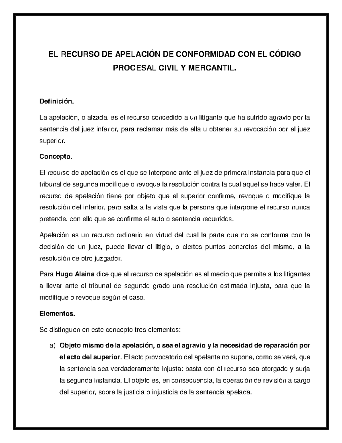 Apelacion - Recurso de Apelación - EL RECURSO DE APELACIÓN DE CONFORMIDAD CON EL CÓDIGO PROCESAL ...