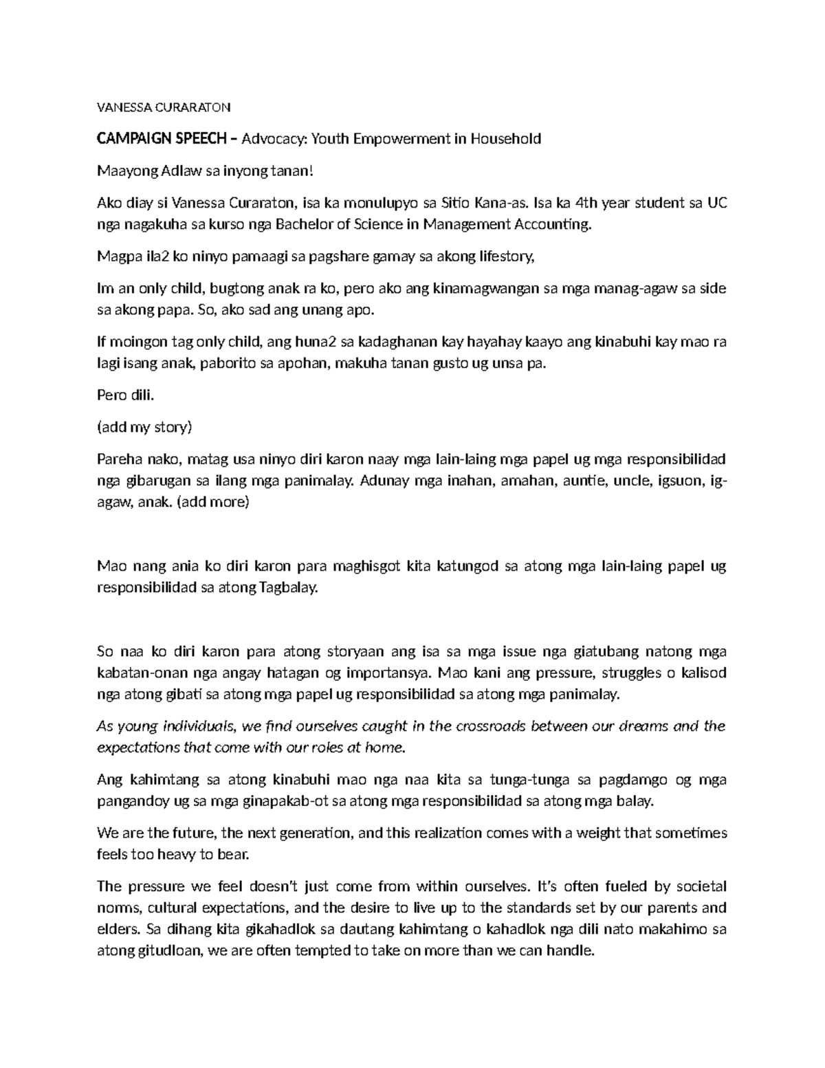 SK - Campaign Speech - Life is a journey filled with ups and downs ...