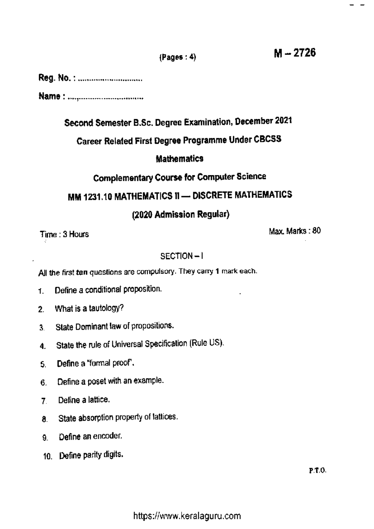 Bsc 2 sem mathematics 2 discrete mathematics m 2726 dec 2021 - (Pages ...