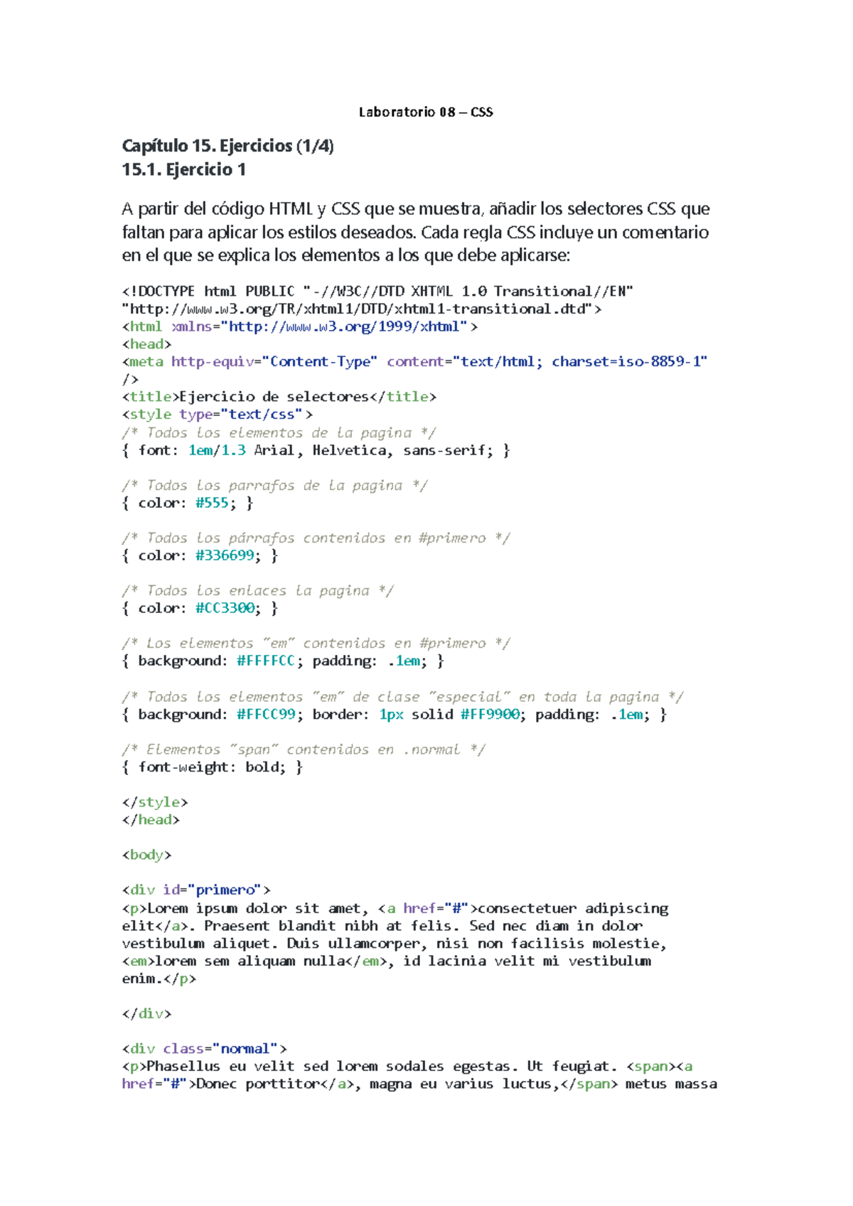 Apsti V MW - Laboratorio 08 - Laboratorio 0 8 – CSS Capítulo 15. Ejercicios (1/4) 15. Ejercicio ...