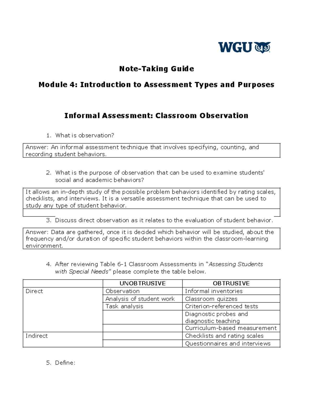Module 4 note-taking guide 1 7 - Note-Taking Guide Module 4: Introduction to Assessment Types ...