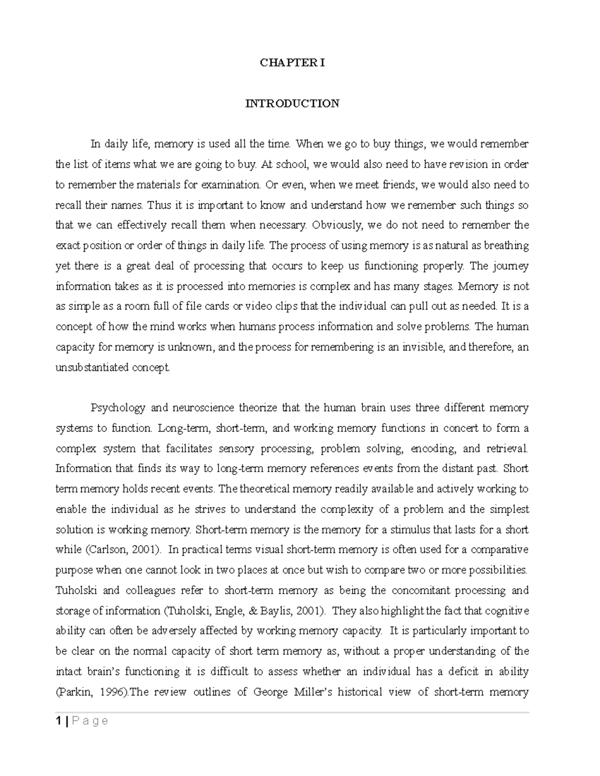 Chapter I-VII - CHAPTER I INTRODUCTION In daily life, memory is used ...