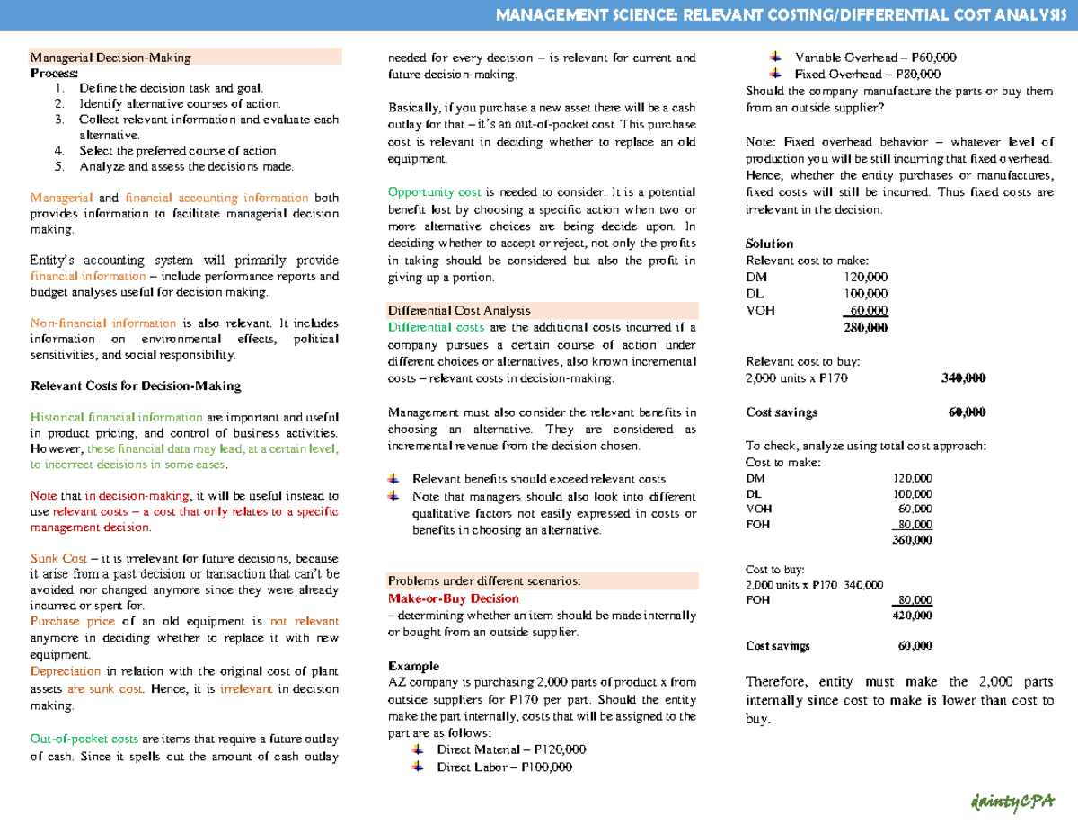 Differential Cost Analysis by Sir Chua - Managerial Decision-Making ...