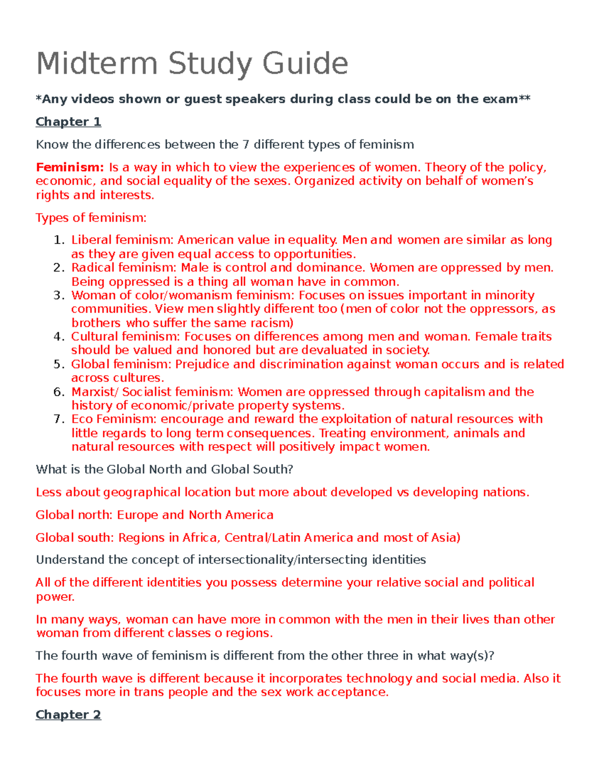 Midterm Study Guide Woman Studies - Midterm Study Guide Any videos ...
