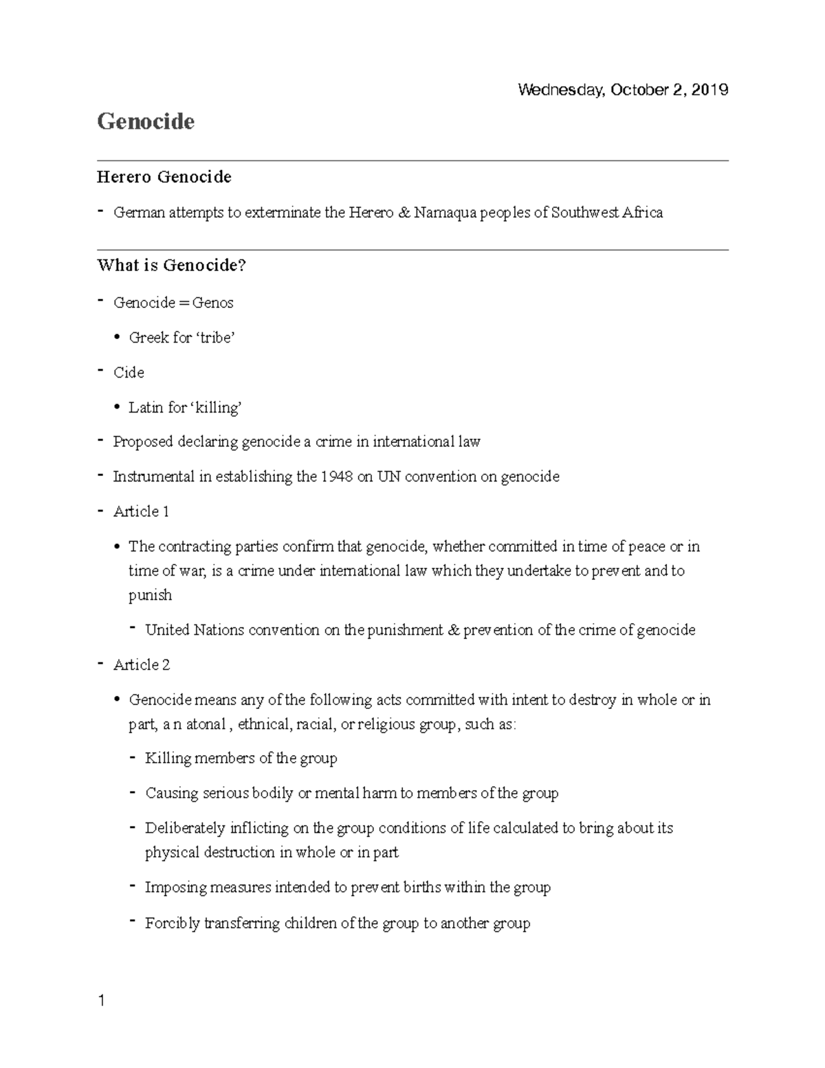 Genocide - Lecture notes 11 - Genocide Herero Genocide - German ...