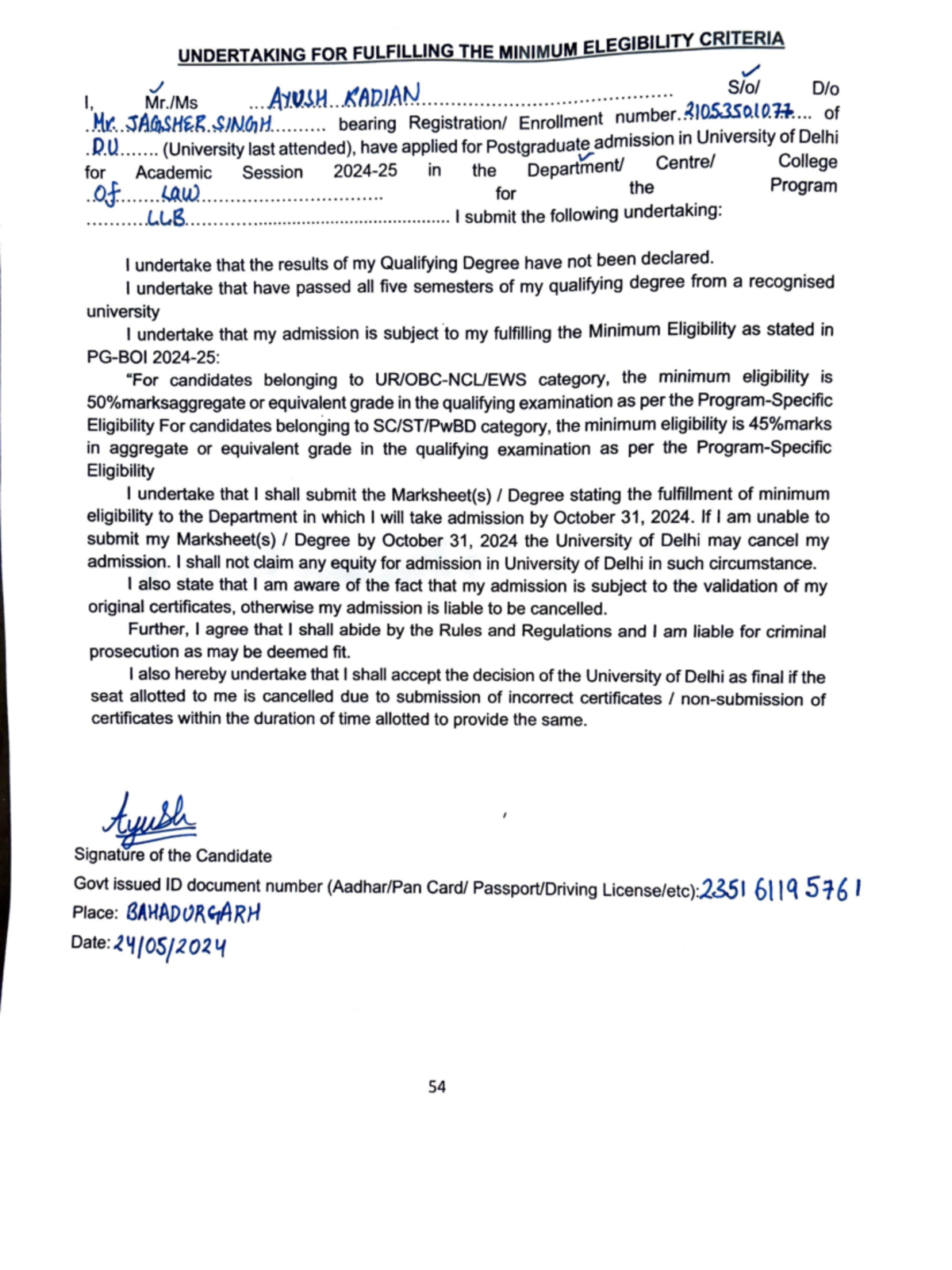 Undertaking - UNDERTAKING FOR FULFILLING THE MINIMUM ELEGIBILITY ...