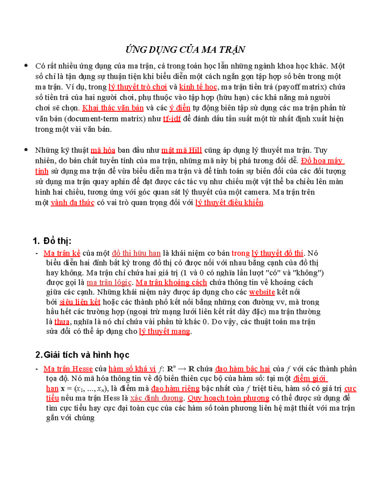 ỨNG DỤNG CỦA MA TRẬN - fghfghfg - ỨNG DỤNG CỦA MA TRẬN Có rất nhiều ứng ...
