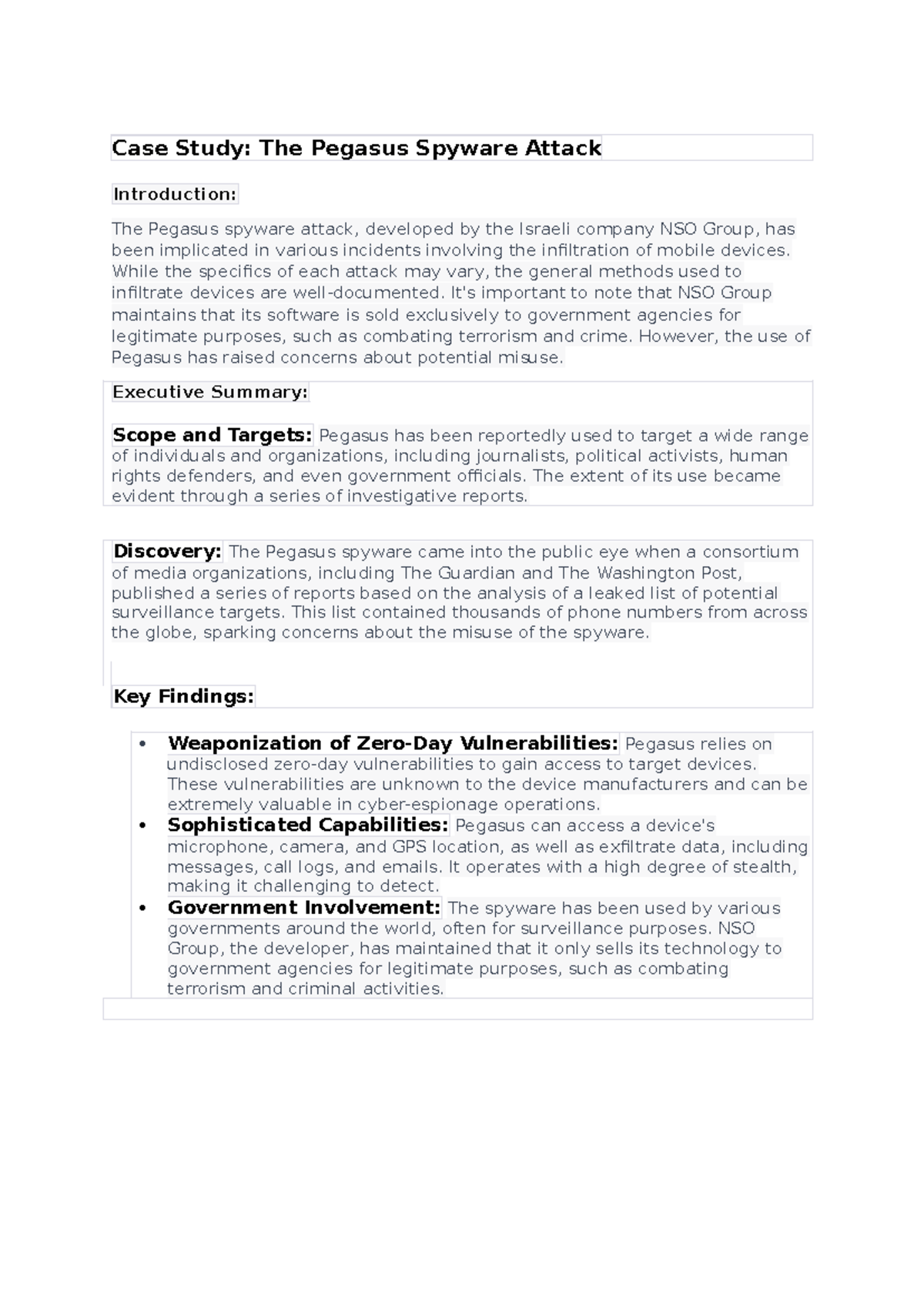 Case Study The Pegasus Spyware Attack - Case Study: The Pegasus Spyware Attack Introduction: The ...