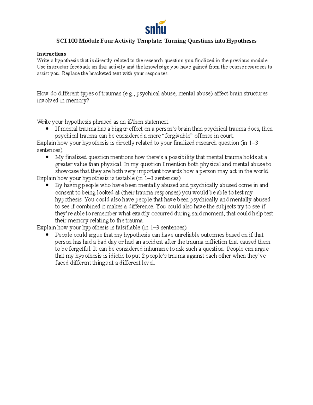 Module Four Activity - Use instructor feedback on that activity and the ...