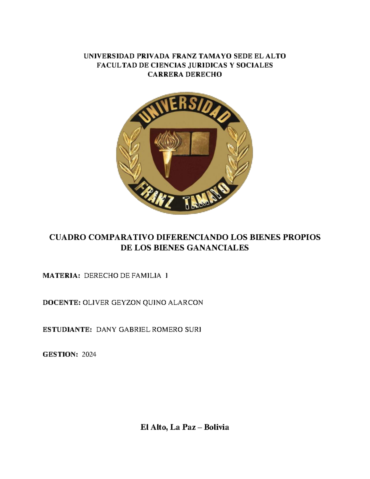 Cuadro de diferencias - dsgsdg - UNIVERSIDAD PRIVADA FRANZ TAMAYO SEDE ...