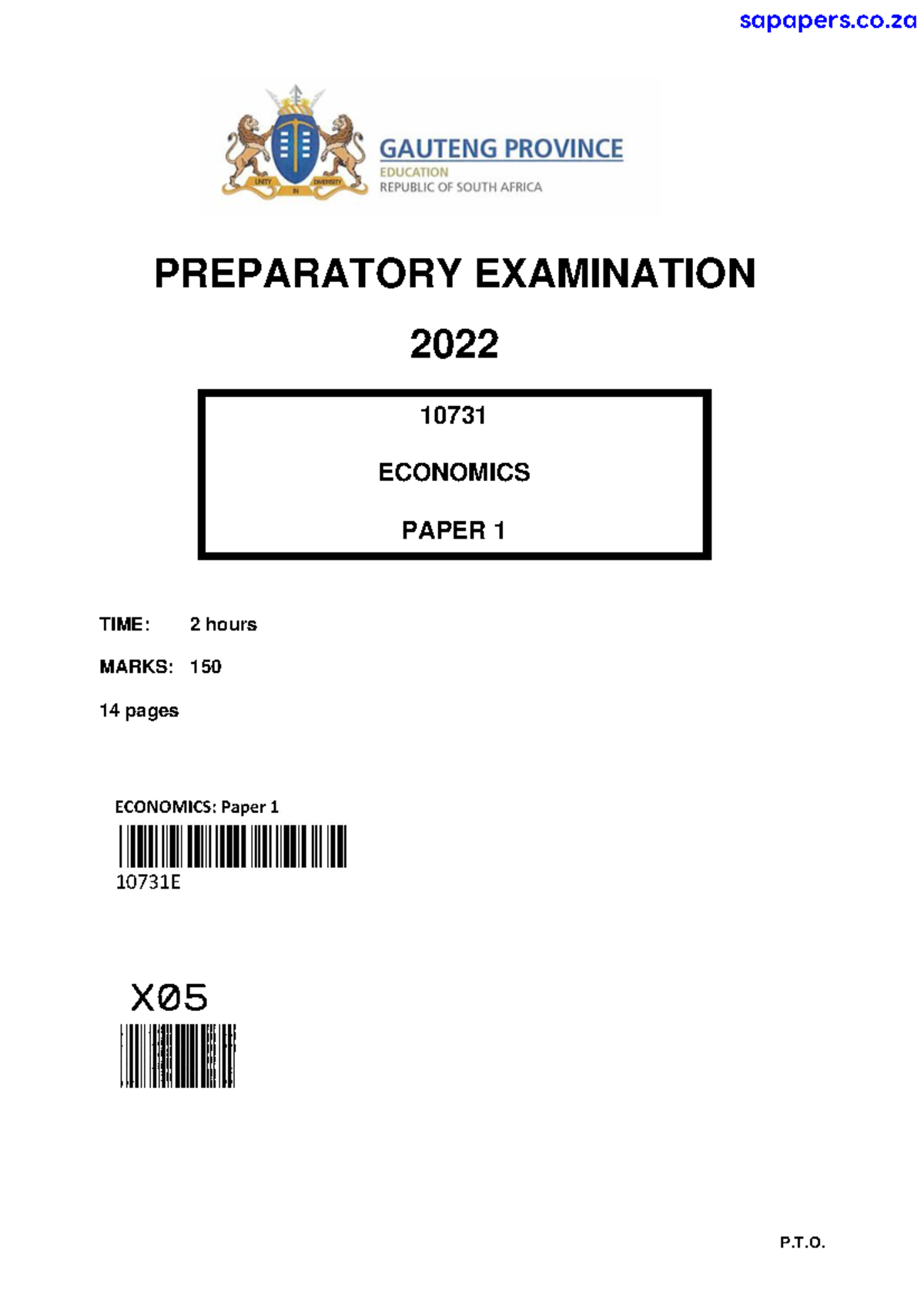 Economics P1 (English) 2022 QP - PREPARATORY EXAMINATION 2022 10731 ...