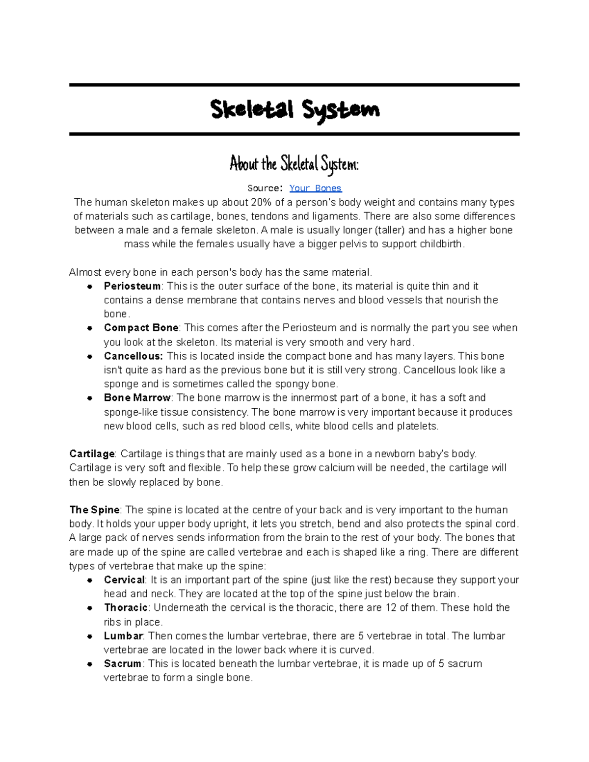 Skeletal System - Research - Skeletal System About the Skeletal System ...