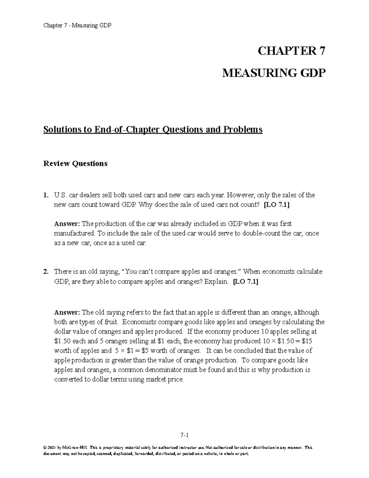 Chapter 7 solutions - Lecture notes 7 - CHAPTER 7 MEASURING GDP ...