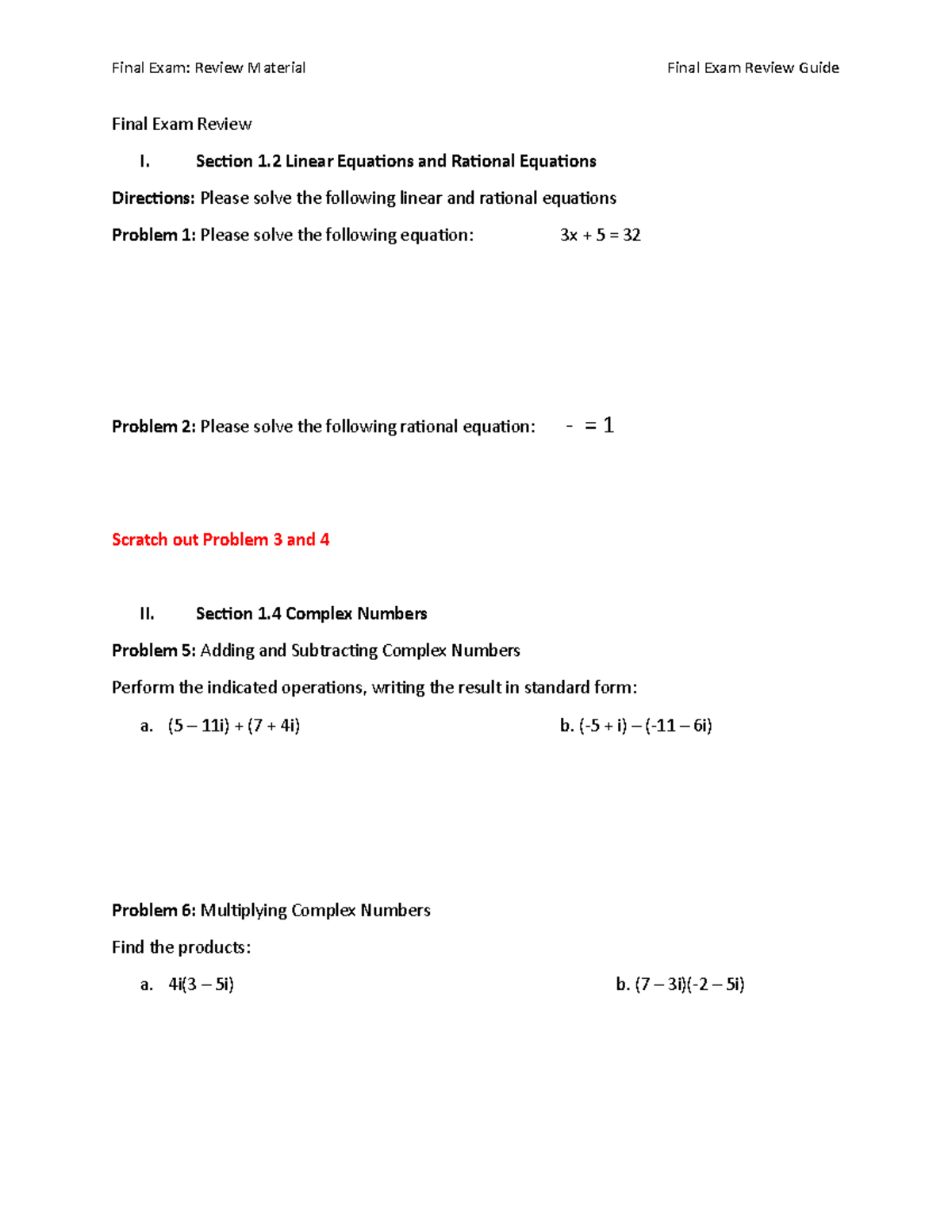 Final Exam Review Guide Math 1111 Spring 2022 - Final Exam Review I ...