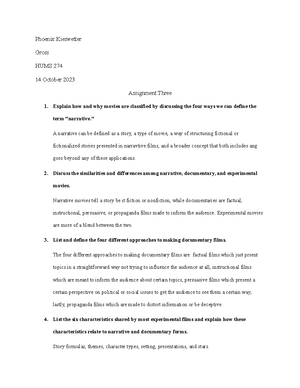 Assignment 4 - Film - Phoenix Kieswetter Gross HUMS 274 21 October 2023 ...