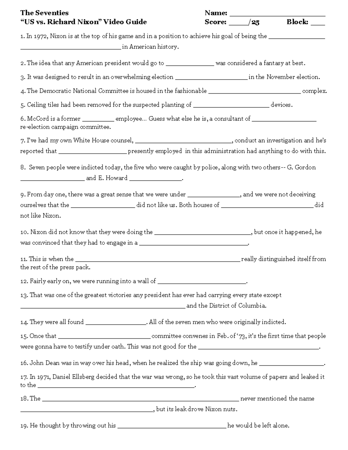 US vs. Nixon Video Guide (1) - The Seventies Name ...