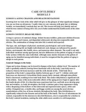 Care of the Elderly: Module Two - Lesson One - CARE OF ELDERLY MODULE 2 ...