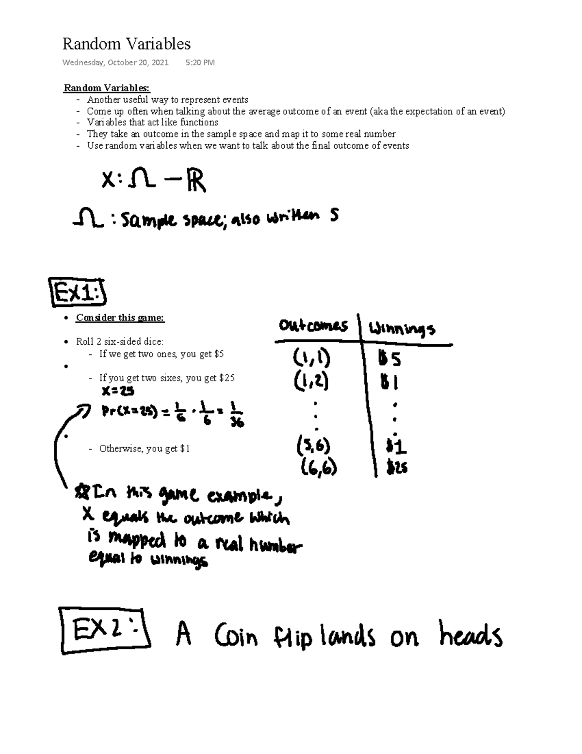 Random Variables Lecture Notes From Module 5 Of Discrete Structures