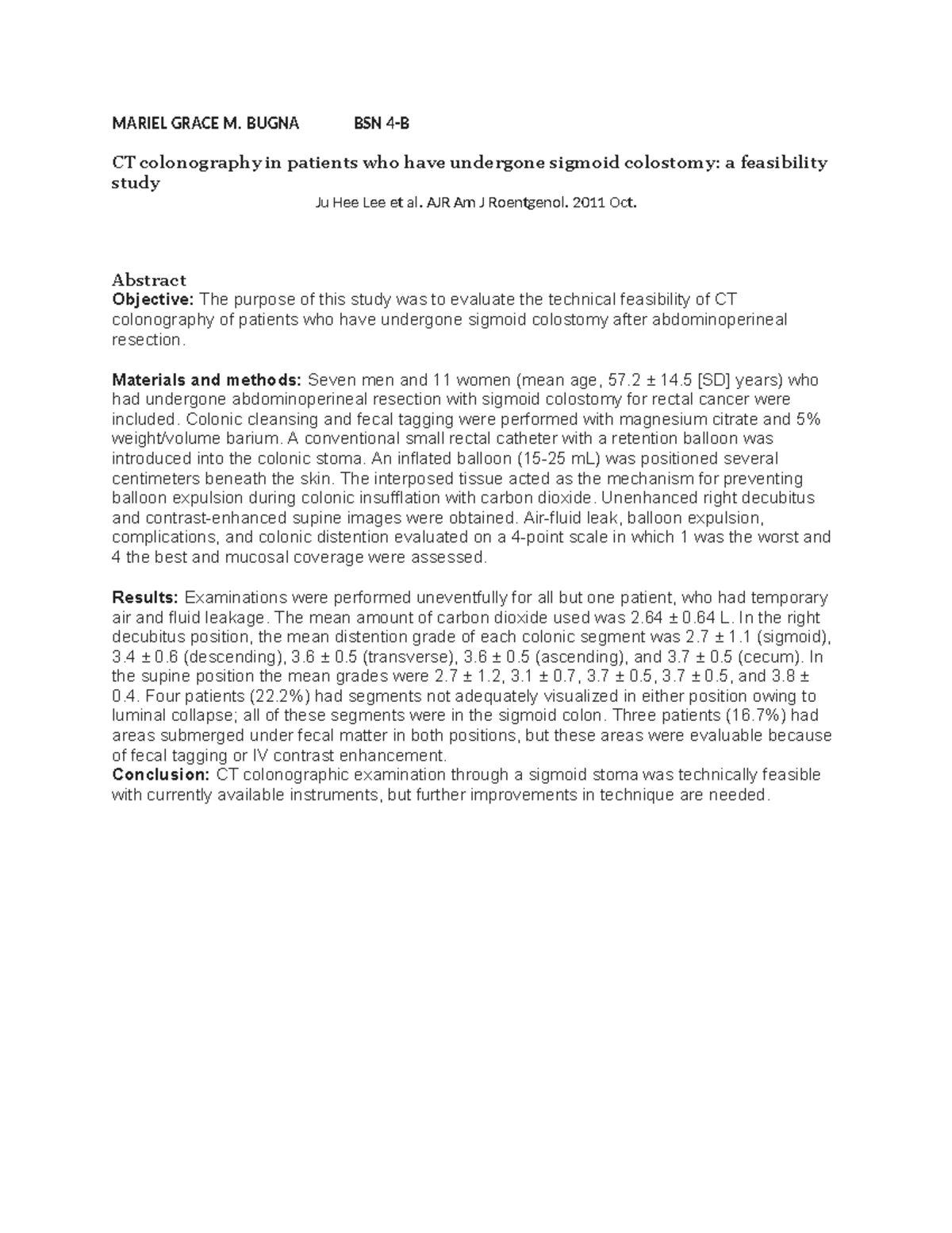 Sigmoid Colostomy - MARIEL GRACE M. BUGNA BSN 4-B CT colonography in ...