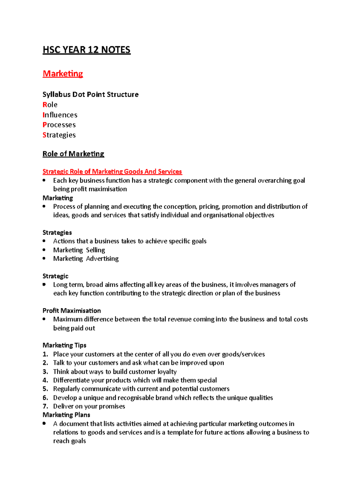 HSC Year 12 Notes Updated - HSC YEAR 12 NOTES Marketing Syllabus Dot ...