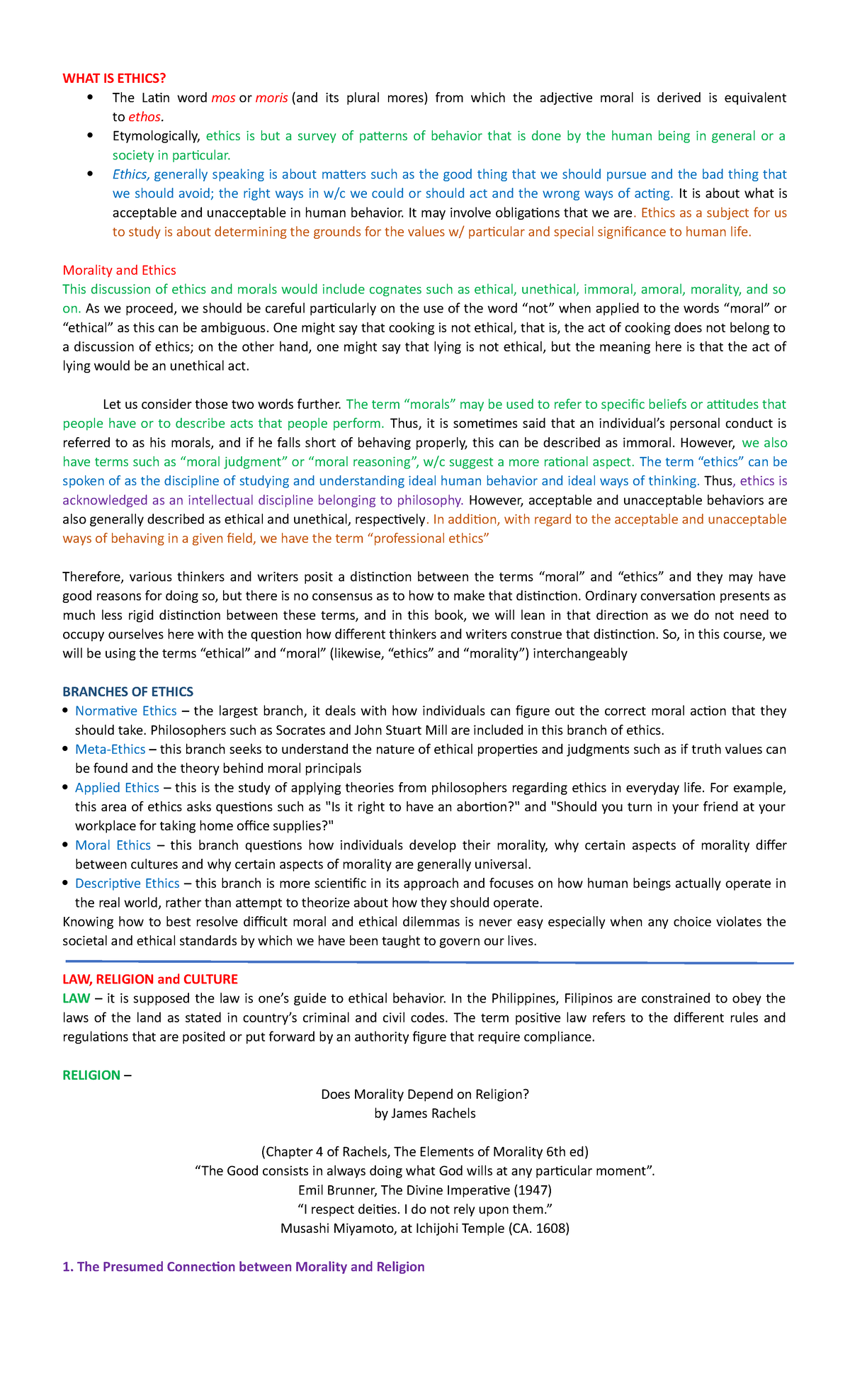 Ethics - Lectures - WHAT IS ETHICS? The Latin word mos or moris (and ...