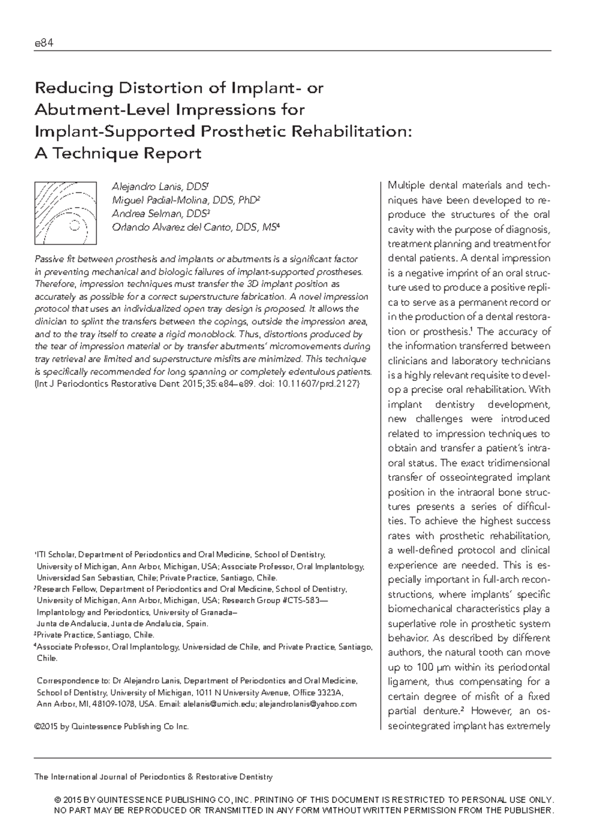 Reducing Distortion of Implant or Abutme - The International Journal of ...